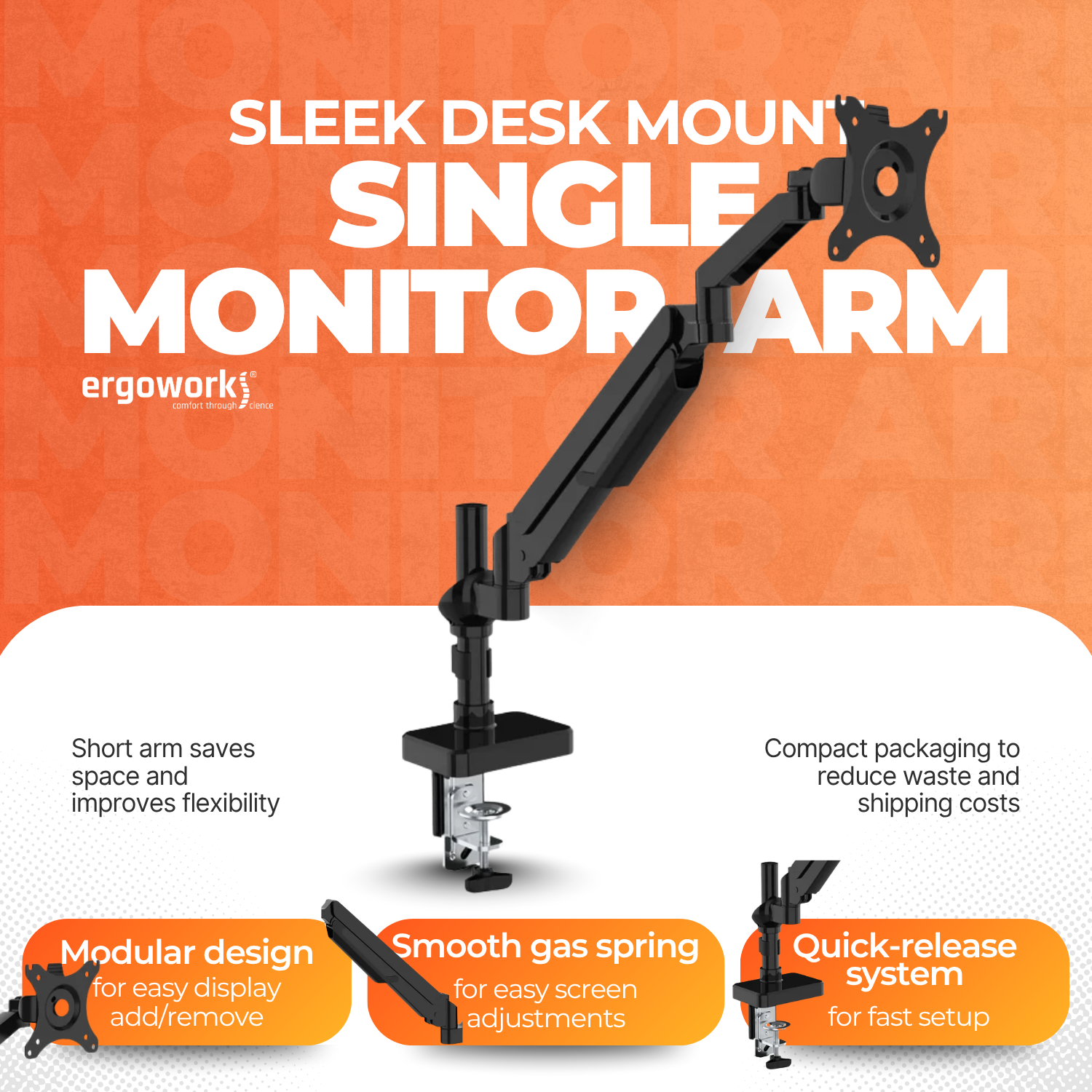ERGOWORKS - EW-DLB502S - SINGLE VESA UNIVERSAL MORNITOR ARM